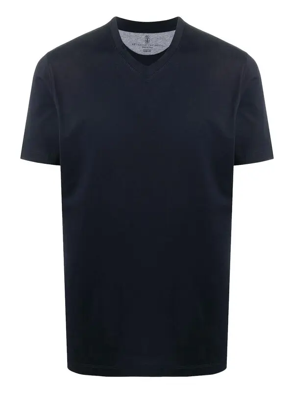 Brunello Cucinelli Cotton V-neck T-shirt - Blue
