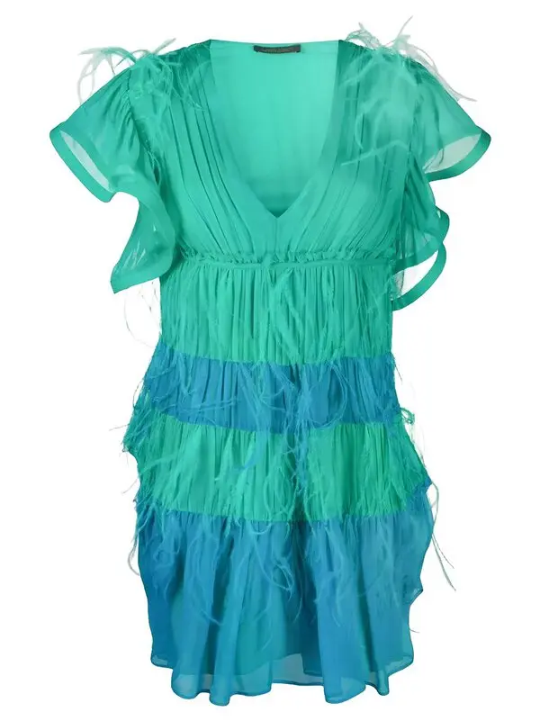 Alberta Ferretti Feather Embellished Short Dress - Green