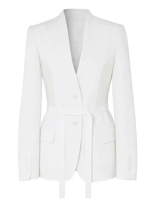 Burberry Single-breasted Belted Blazer - White