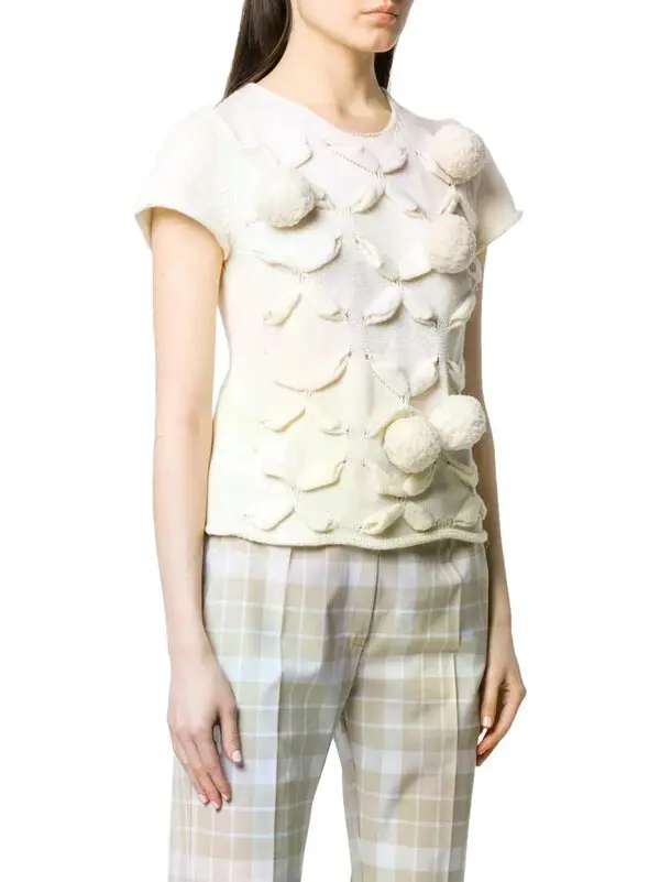 Comme Des Garçons Pompom Embellished Knitted T-shirt - Neutrals