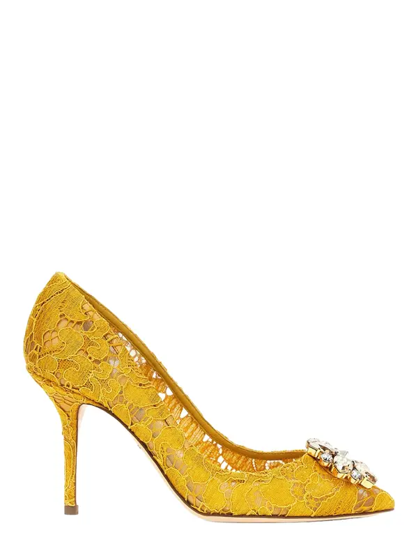Dolce & Gabbana 90mm Lace Brooch Pumps - Yellow