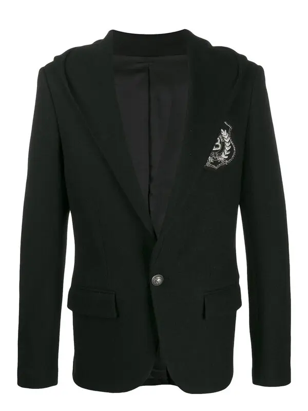 Balmain Hooded Logo Patch Blazer - Black