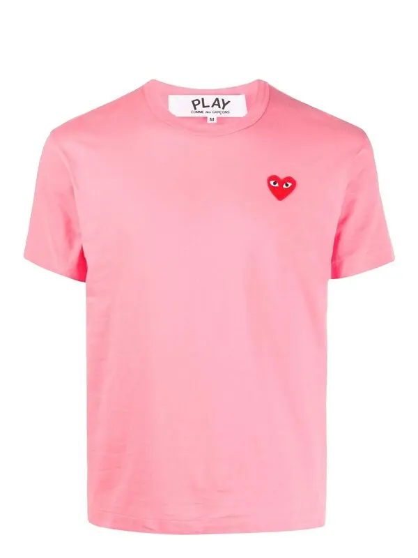 Play Comme Des Garcon Heart Embroidered Round Neck T-shirt - Pink