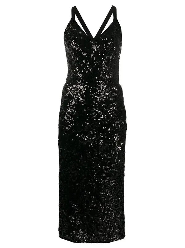 Dolce & Gabbana Sequinned V-neck Midi Dress - Black