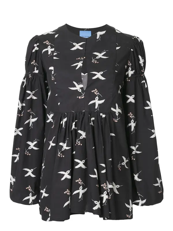 MACGRAW Bird Print Blouse - Black