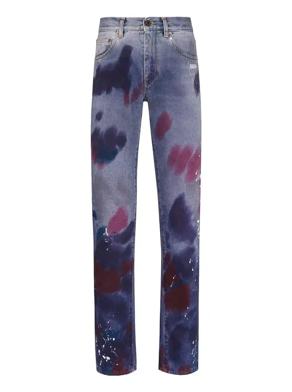 Off-White Paint Splattered Straight Leg Jeans - Blue