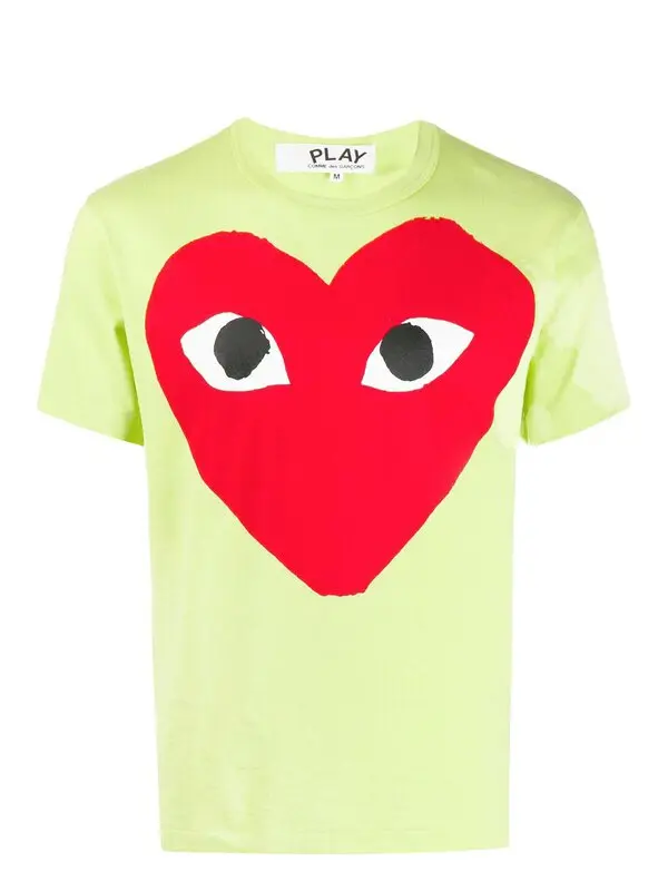 Play Comme Des Garcon Heart Print Round Neck T-shirt - Green
