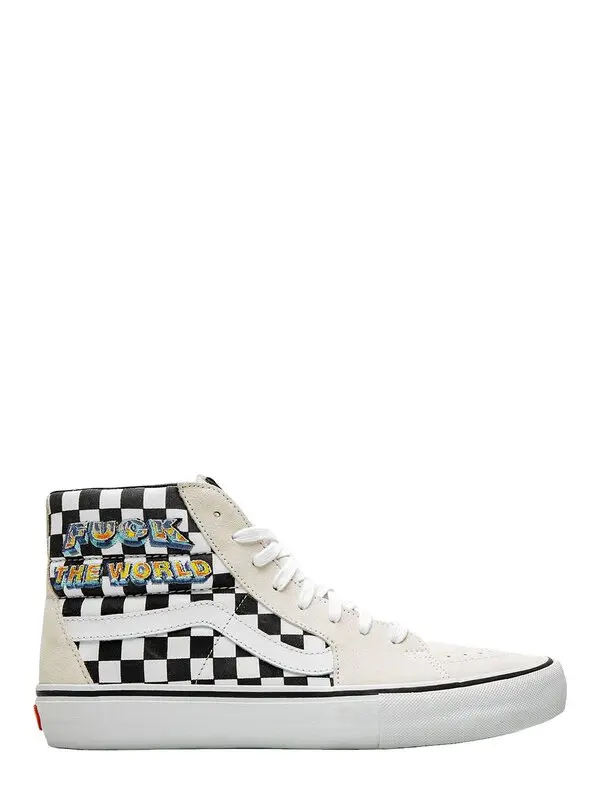 VANS Supreme X Sk8-hi Pro "f*ck The World" Checkerboard Sneakers - White