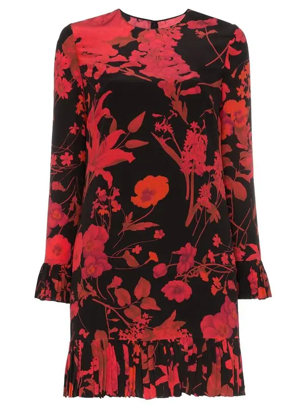 Valentino Garavani Floral Print Long-sleeve Minidress - Black