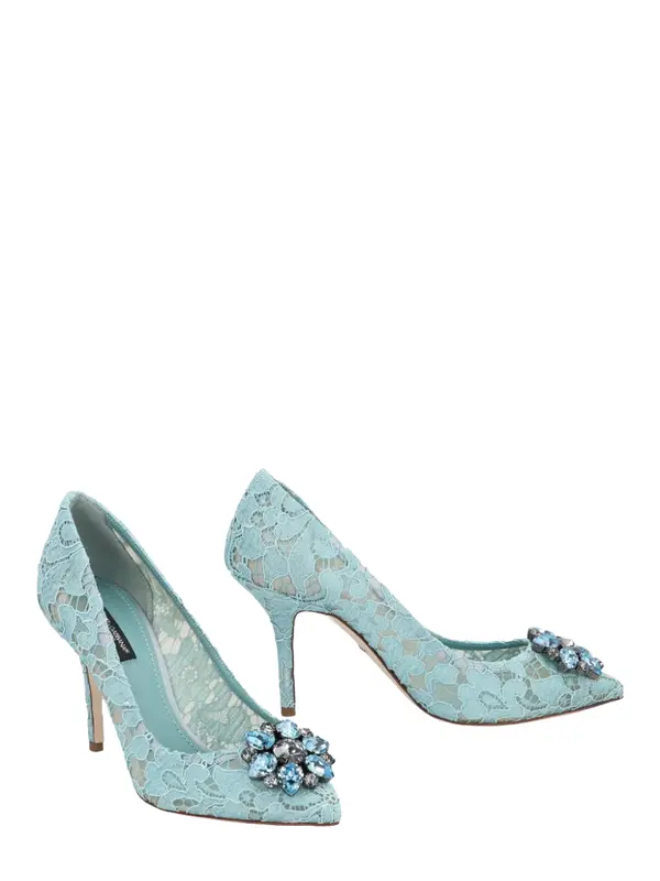 Dolce & Gabbana 90mm Lace Brooch Pumps - Blue
