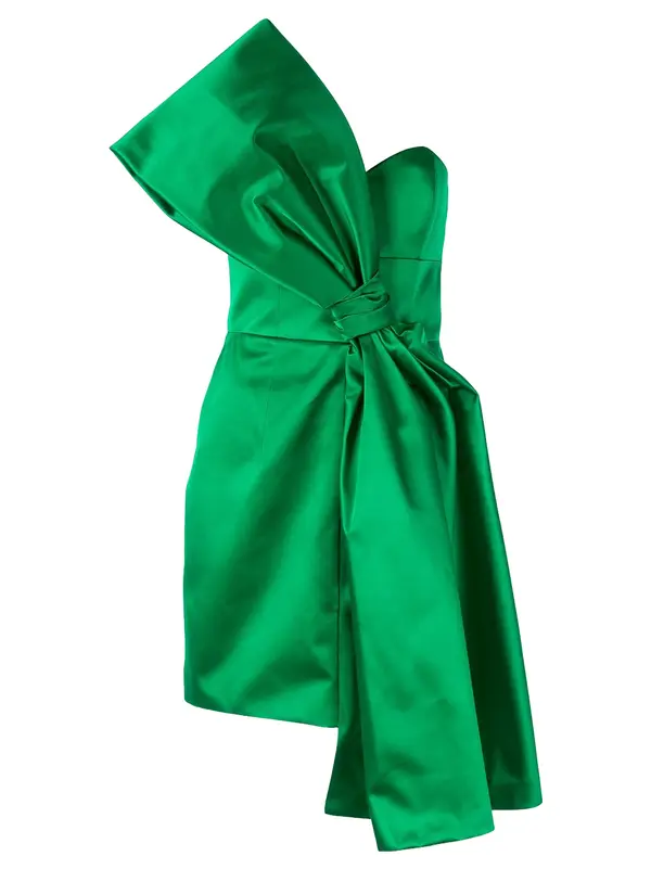 Paule Ka Satin Bow Mini Dress - Green