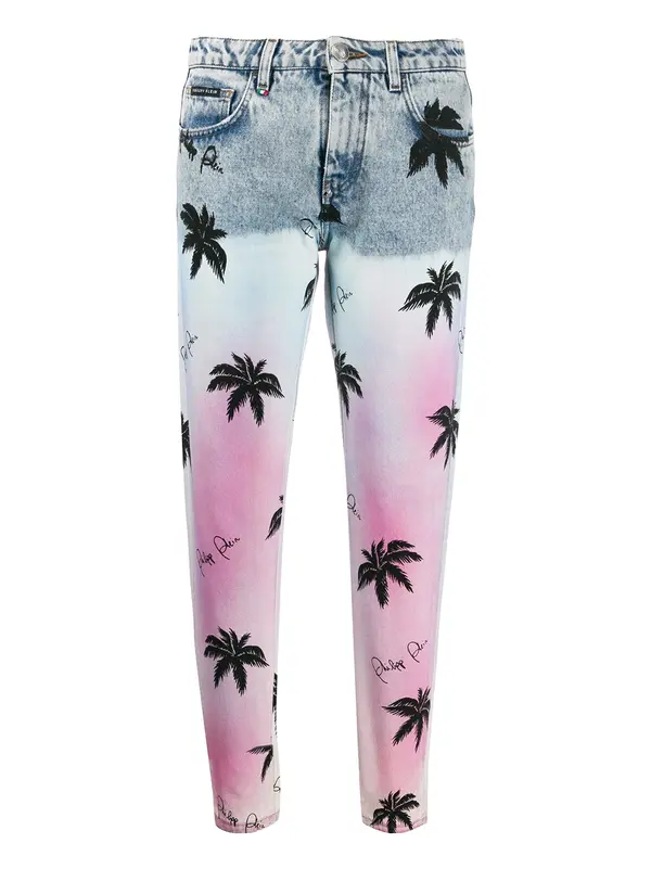 Philipp Plein Printed Boyfriend Jeans - Blue