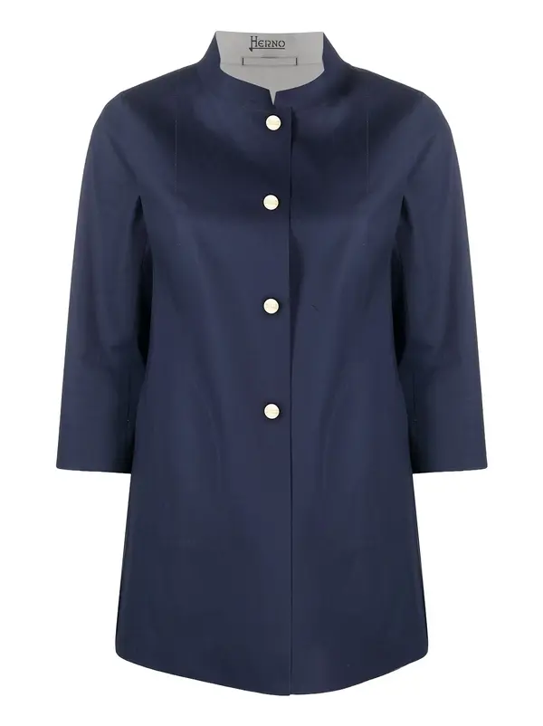 Herno Band-collar Jacket With Three-quarter Length Sleeves - Blue
