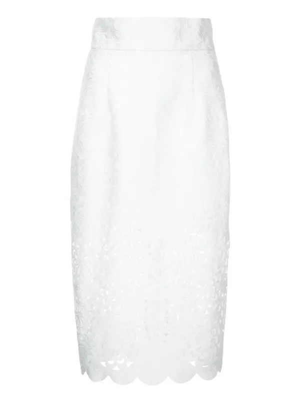 BAMBAH Cutout Scalloped Pencil Skirt - White