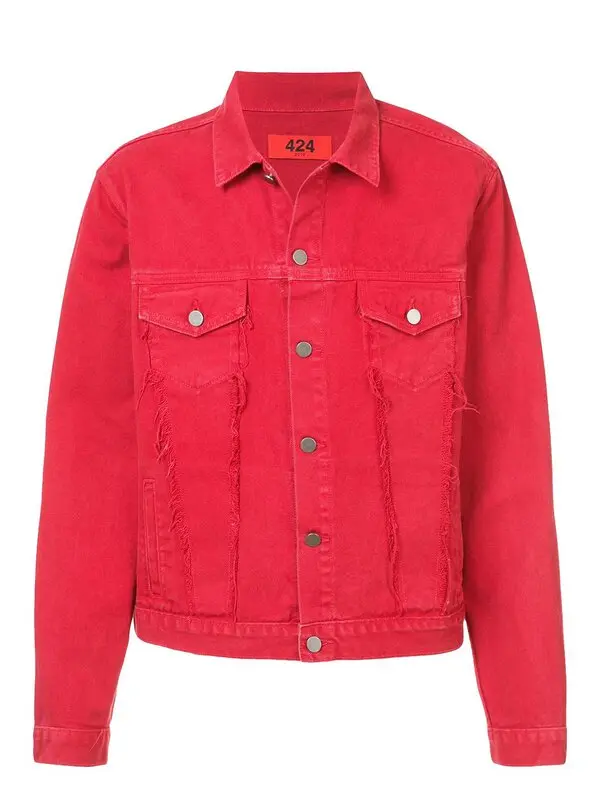 424 Button Detailed Denim Jacket - Red