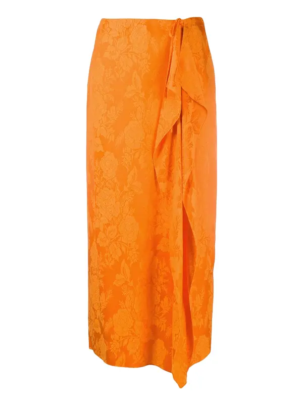 Attico Gia Floral Jacquard Midi Skirt - Orange