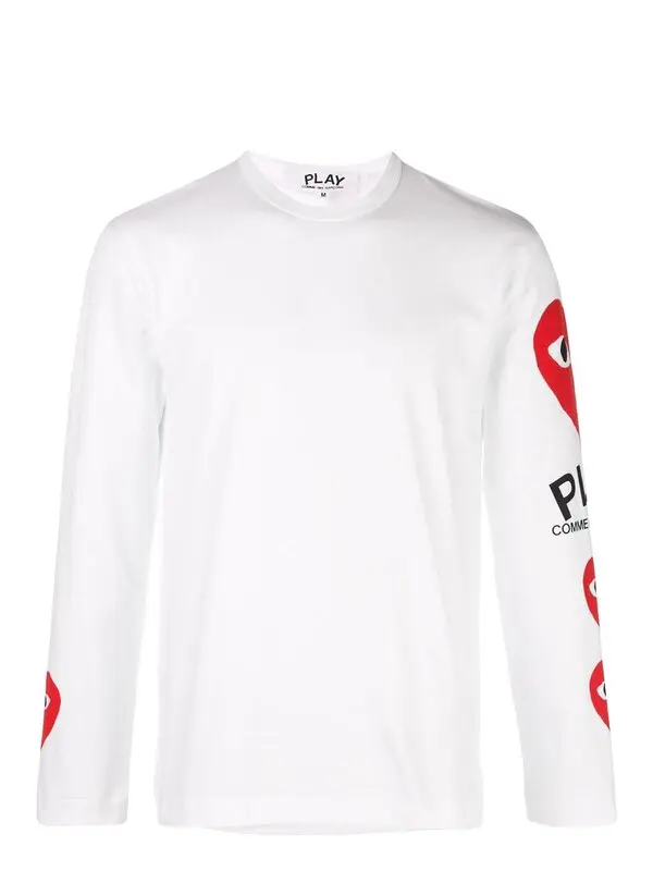 Play Comme Des Garcon Heart Printed Sleeves T-shirt - White