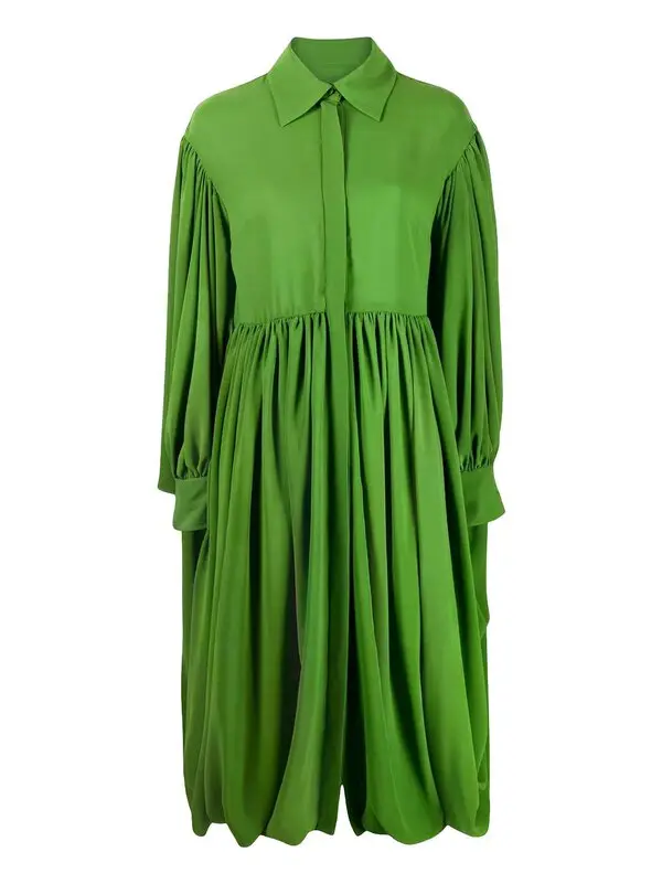 Valentino Garavani Gathered Hem Pleated Shirt Dress - Green