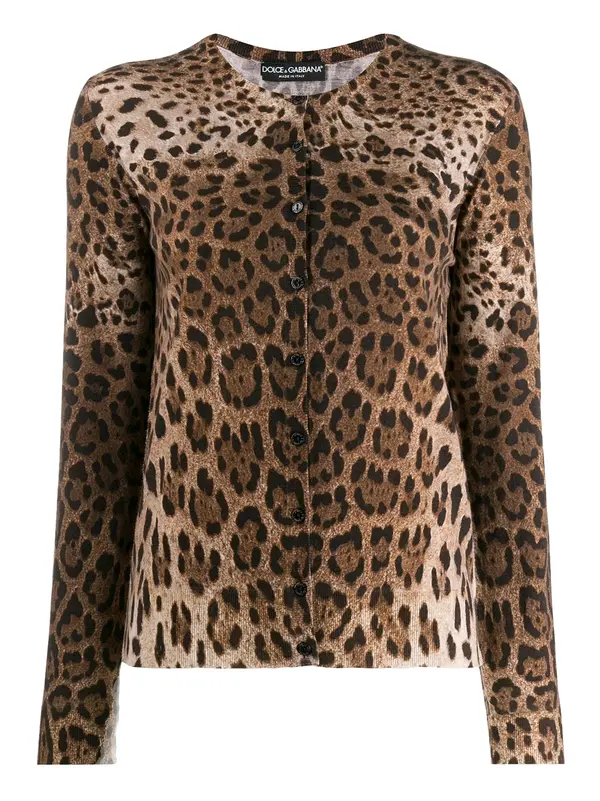 Dolce & Gabbana Leopard-print Wool Cardigan - Brown