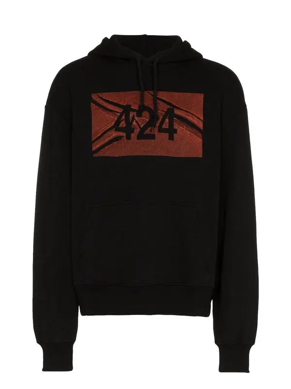 424 Logo Print Cotton Hoodie - Black