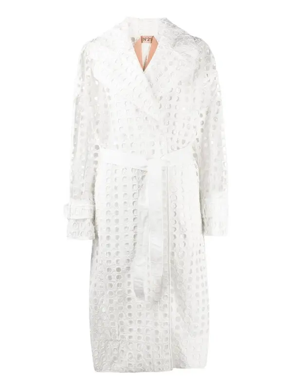 N°21 Perforated-design Midi Coat - White