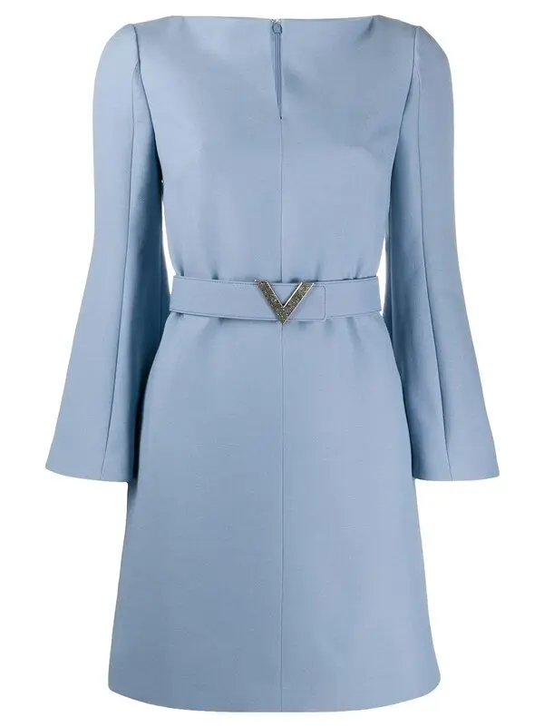 Valentino Garavani Belted V Neck Dress - Blue