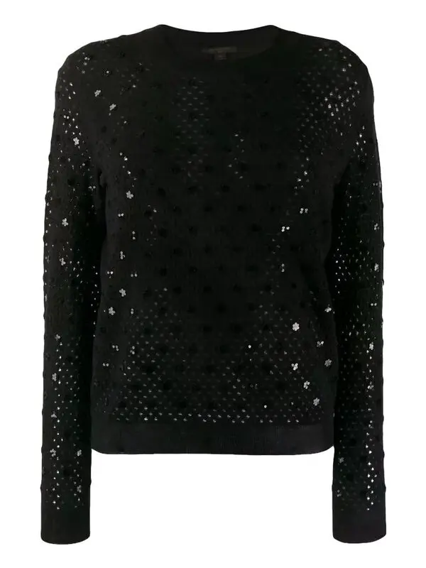 LOUIS VUITTON Wool Blend Open Knit Sequin Detail Jumper - Black
