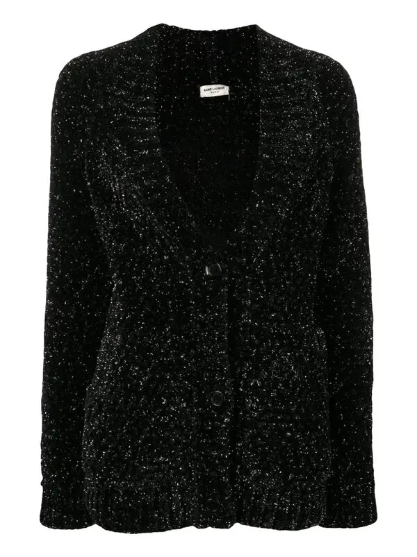 Saint Laurent Metallic V-neck Cardigan - Black