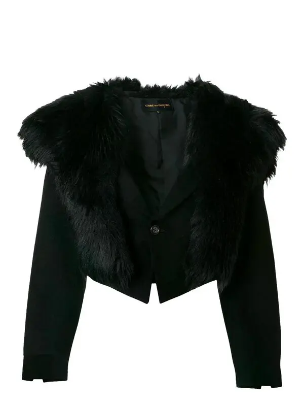 Comme Des Garçons Faux-fur Collar Cropped Jacket - Black