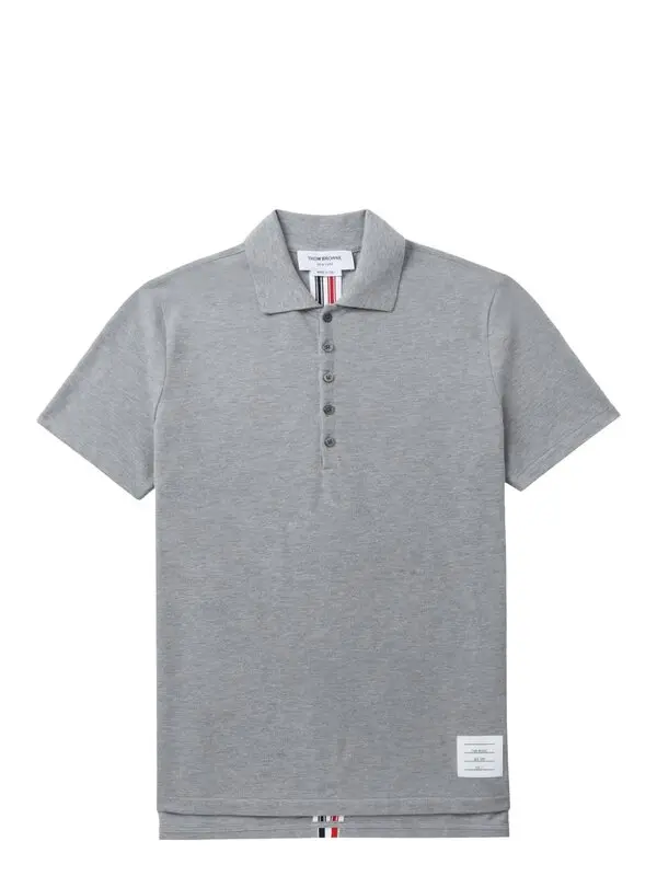 Thom Browne Center-back Stripe Piqué Polo Top - Grey