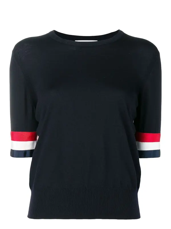 Thom Browne Rwb Cuff Fine Merino Tee - Blue
