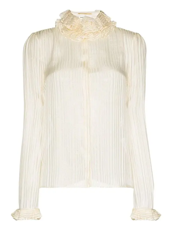 Saint Laurent Ruffle-collar Striped Blouse - Neutrals