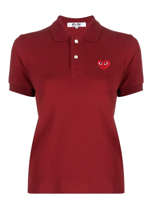 Play Comme Des Garcon Logo Embroidered Cropped Polo Shirt - Red