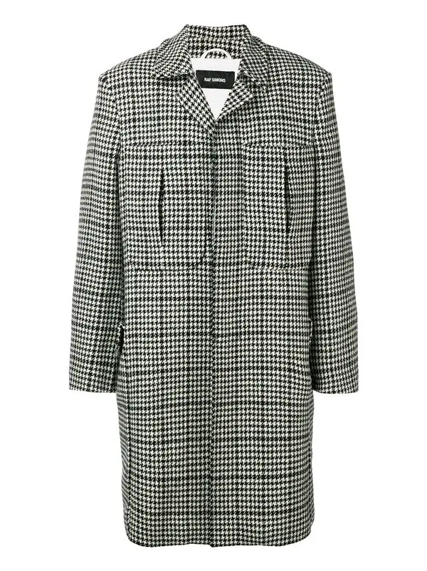 Raf Simons Houndstooth Wool Coat - Black