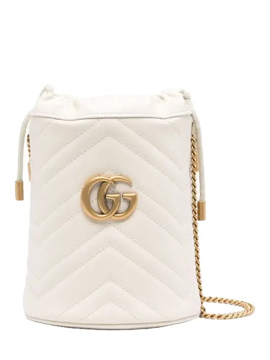 Gucci Mini Gg Marmont Leather Bucket Bag - White