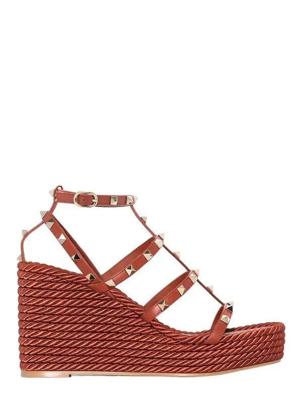 Valentino Garavani Torchon Rockstud 90mm Wedge Sandals - Brown