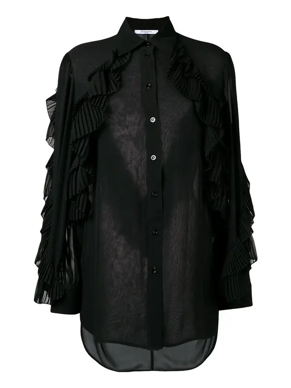 Givenchy Ruffled Sheer Blouse - Black