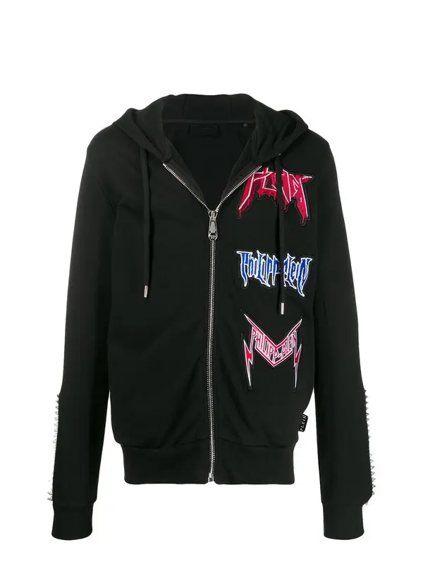 Philipp Plein Zip-up Hoodie With Embellished Studs - Black