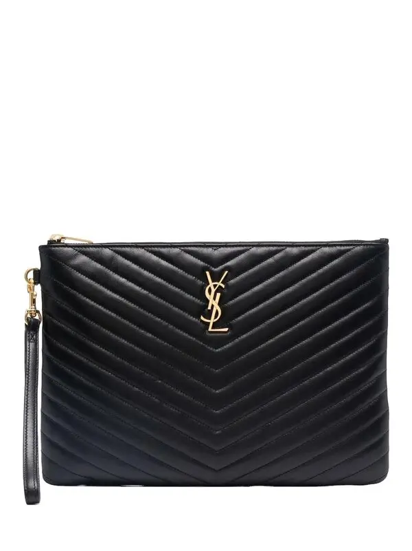 Saint Laurent Quilted Monogram Clutch - Black