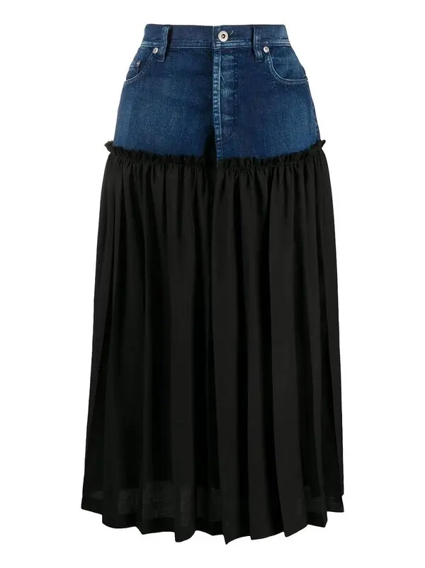 Y’s Pleated Panel Denim Skirt - Blue