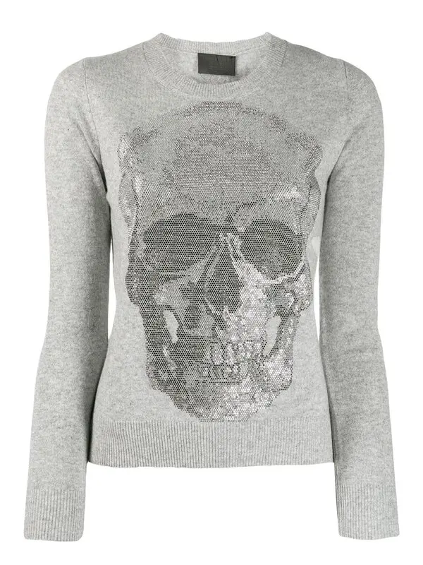 Philipp Plein Skull Embellished Cashmere Jumper - Grey