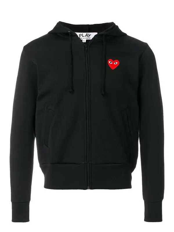 Play Comme Des Garcon Zip-up Hooded Bomber Jacket - Black