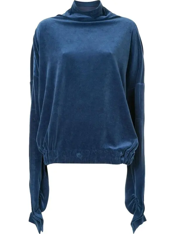 PAULA KNORR Velour Draped Top - Blue