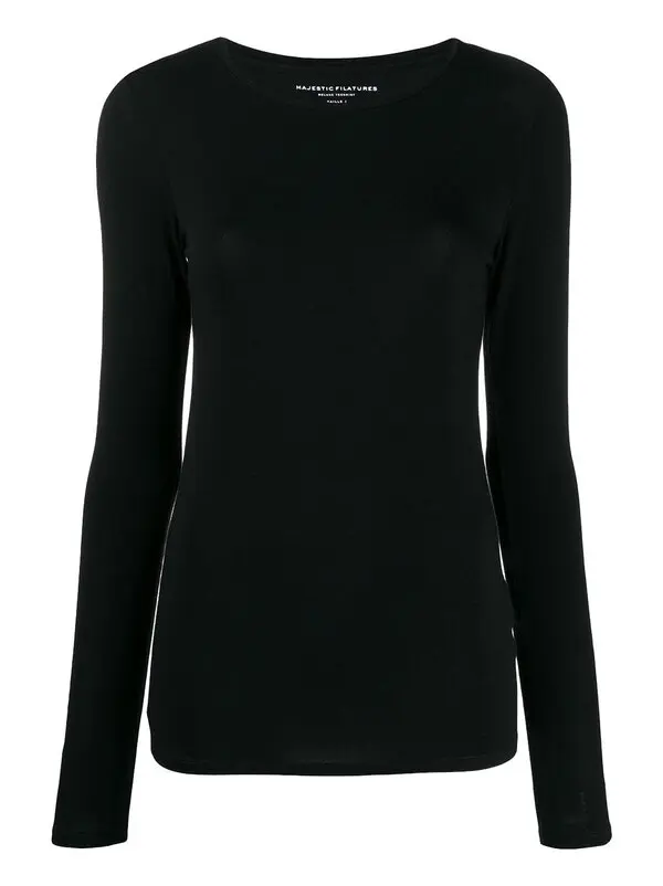 Majestic Filatures Round Neck Long Sleeve Jumper - Black
