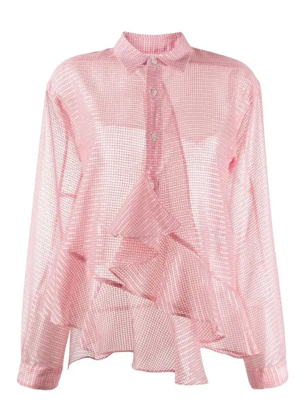 Julien David Checkered Ruffle Trim Shirt - Red