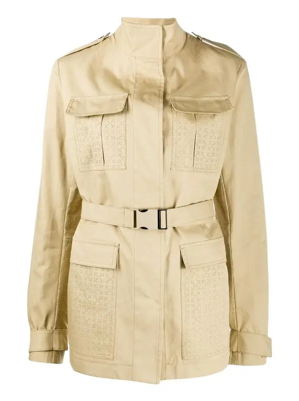 Off-White Perforated Short Trench Coat - Neutrals