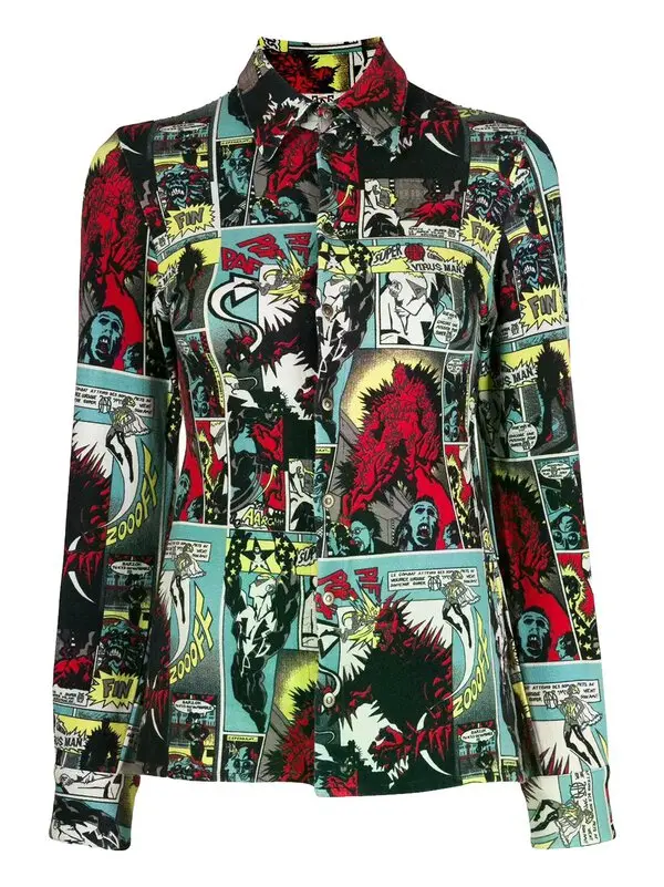 Jean Paul Gaultier 1995 Cartoon Print Shirt - Black