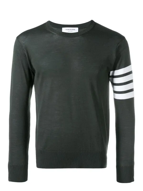Thom Browne Merino Wool Pullover With Signature Stripes - Green