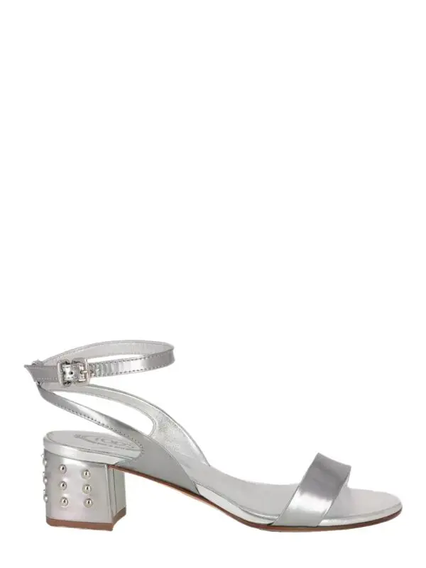 TOD'S Tone Strappy Block-heel Sandals With Ankle Buckle - Silver