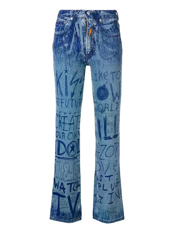WALTER VAN BEIRENDONCK Ink Writing Straight Leg Jeans - Blue